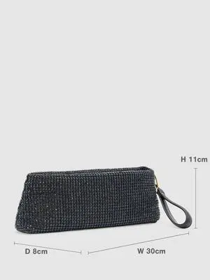 REISS Olga Crystal Embellished Pouch Clutch Bag - Navy