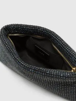 REISS Olga Crystal Embellished Pouch Clutch Bag - Navy