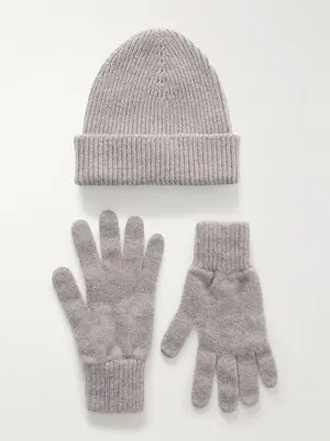 Johnstons Of Elgin Ribbed Gloves And Beanie Cashmere Set - Neutrals