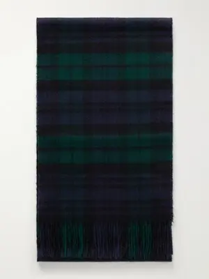Johnstons Of Elgin Checked Cashmere Scarf - Blue