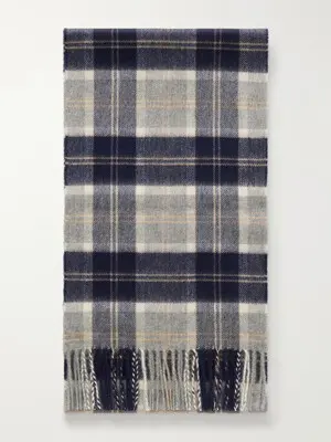 Johnstons Of Elgin Fringed Checked Cashmere Scarf - Blue