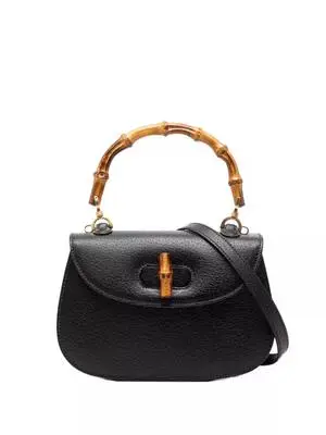 Gucci 20th Century Small Grained Calfskin Bamboo Night Satchel - Black