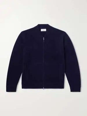 Mr P. Brushed Cashmere Zip-up Cardigan - Navy