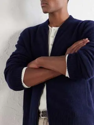Mr P. Brushed Cashmere Zip-up Cardigan - Navy