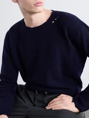 SECOND / LAYER Distressed Waffle-knit Wool And Cashmere-blend Sweater