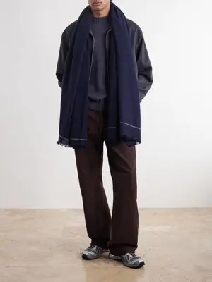 Johnstons Of Elgin Usan Frayed Cashmere Scarf - Blue