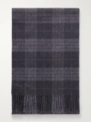 Johnstons Of Elgin Glamis Fringed Checked Cashmere Scarf - Gray