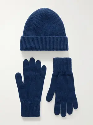 Johnstons Of Elgin Ribbed Gloves And Beanie Cashmere Set - Green