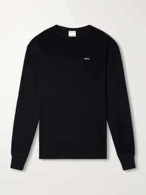 SAINT MXXXXXX Tharmal Logo-embroidered Waffle-knit Cotton T-shirt - Black