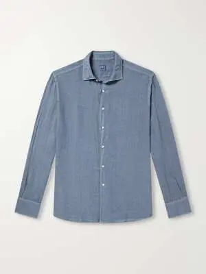 Fedeli Nick Slim-fit Cutaway-collar Linen Shirt - Blue