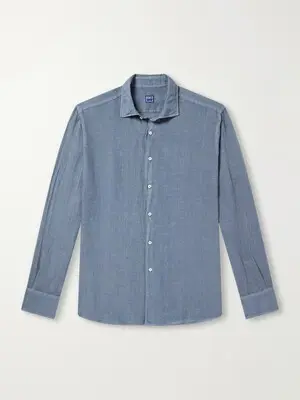 Fedeli Nick Slim-fit Cutaway-collar Linen Shirt - Blue