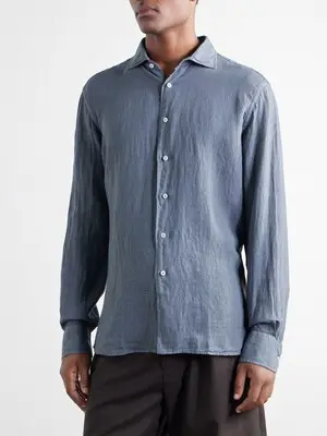 Fedeli Nick Slim-fit Cutaway-collar Linen Shirt