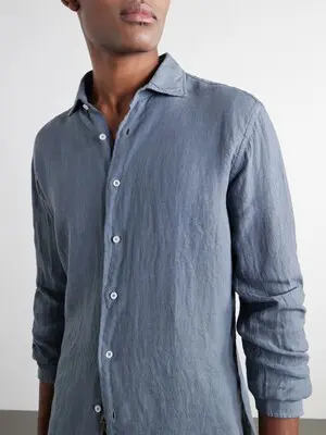 Fedeli Nick Slim-fit Cutaway-collar Linen Shirt