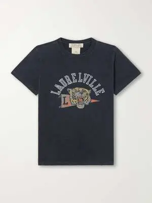 REMI RELIEF Laurel Ville Distressed Printed Cotton-jersey T-shirt - Black