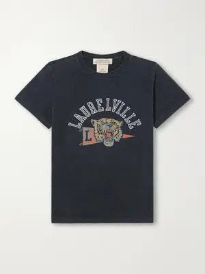 REMI RELIEF Laurel Ville Distressed Printed Cotton-jersey T-shirt - Black