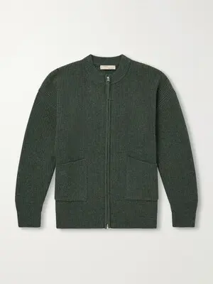 FRIZMWORKS Ribbed-knit Wool-blend Zip-up Cardigan - Green