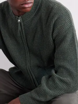 FRIZMWORKS Ribbed-knit Wool-blend Zip-up Cardigan