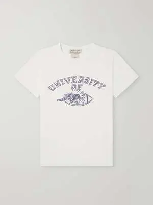 REMI RELIEF University Of Distressed Printed Cotton-jersey T-shirt - Cream