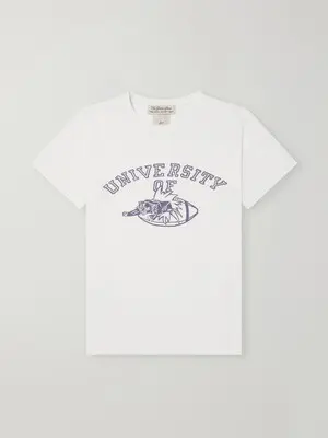 REMI RELIEF University Of Distressed Printed Cotton-jersey T-shirt - Neutrals