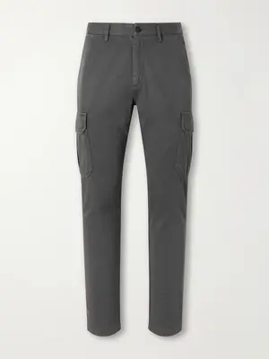 Mr P. Samuel Slim-fit Straight-leg Organic Cotton-twill Cargo Trousers - Gray