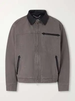 FRIZMWORKS Distressed Leather-trimmed Cotton-canvas Jacket - Brown