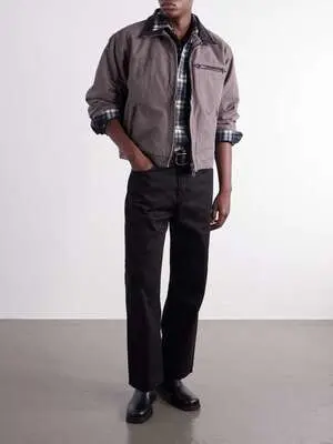 FRIZMWORKS Distressed Leather-trimmed Cotton-canvas Jacket