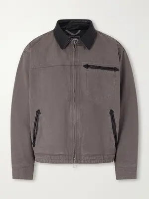 FRIZMWORKS Distressed Leather-trimmed Cotton-canvas Jacket - Brown