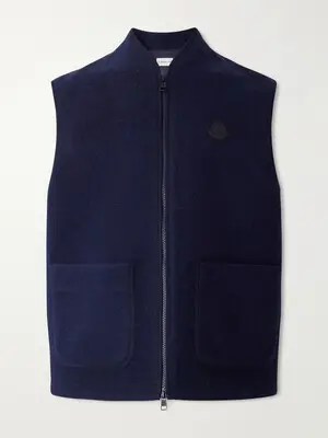Moncler Logo-appliquéd Wool-fleece Gilet - Blue