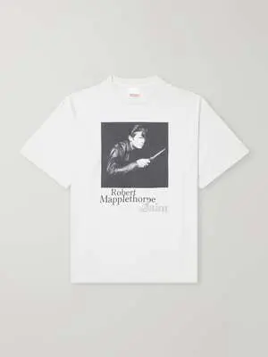 SAINT MXXXXXX Robert Mapplethorpe Self-portrait Distressed Printed Cotton-jersey T-shirt - White