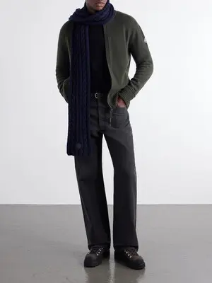 Moncler Logo-appliqué Cable-knit Virgin Wool Scarf