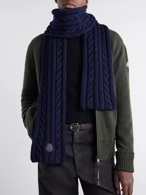 Moncler Logo-appliqué Cable-knit Virgin Wool Scarf