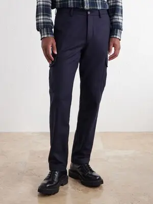 Mr P. Straight-leg Wool-flannel Cargo Trousers - Blue
