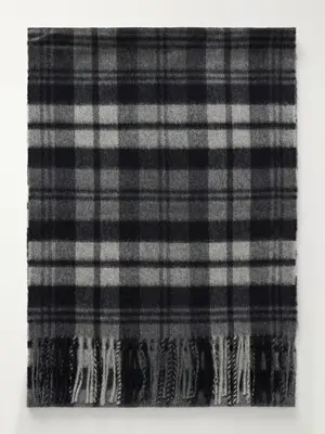 Johnstons Of Elgin Fringed Checked Cashmere Scarf - Gray