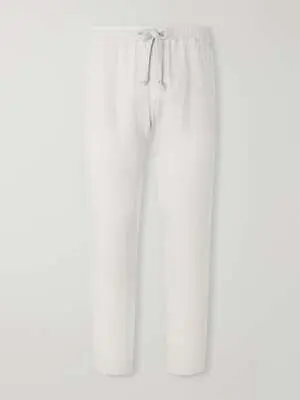 Fedeli Straight-leg Linen Drawstring Trousers - Gray