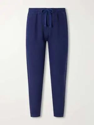 Fedeli Straight-leg Linen Drawstring Trousers - Navy