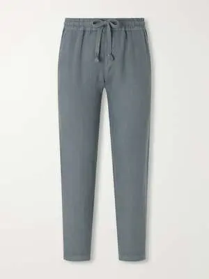 Fedeli Straight-leg Linen Drawstring Trousers - Gray