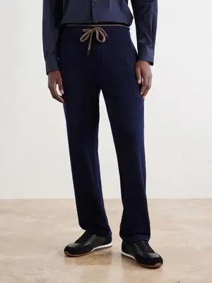 Fedeli Davis Tapered Cashmere Drawstring Sweatpants - Blue