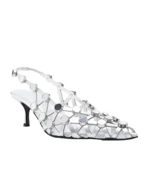 Attico Grid Ankle Wrap Heels - White