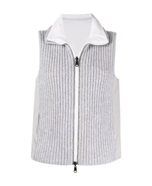 Brunello Cucinelli Cashmere Feather Yarn Reversible Knit Down Vest With Monili - White