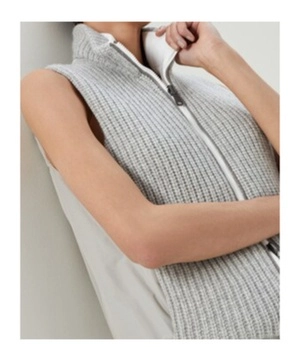 Brunello Cucinelli Cashmere Feather Yarn Reversible Knit Down Vest With Monili