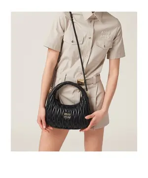 Miu Miu Wander Matelassé Nappa Leather Hobo Bag - Black