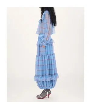 Chloé Fluid Pleated Trousers In Check Silk Mousseline