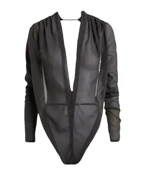 Saint Laurent Chiffon Long-sleeve Bodysuit