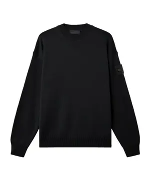 Stone Island Regular-fit Crewneck Jumper With Ribbed Trims - Black