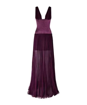 Ermanno Scervino Pleated Silk Crepe Gown - Red