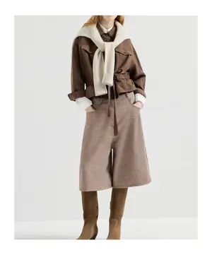 Brunello Cucinelli Monili Houndstooth Wool Shorts - Brown