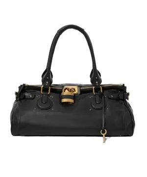 Chloé Xl Paddington Weekender Bag In Grained Leather - Black