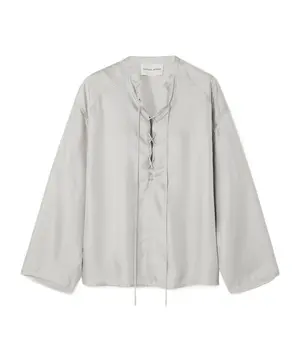 LOULOU DE SAISON Lace-up Silk-twill Blouse
