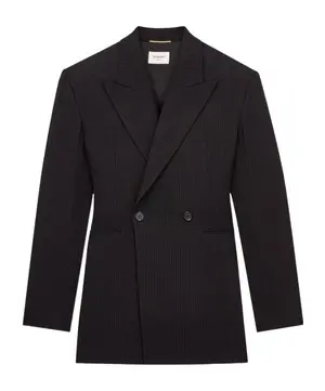 Saint Laurent Double-breasted Jacket In Chalk-stripe Wool Mélange