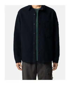 Stone Island Logo-patch Button-up Shirt - Navy Blue